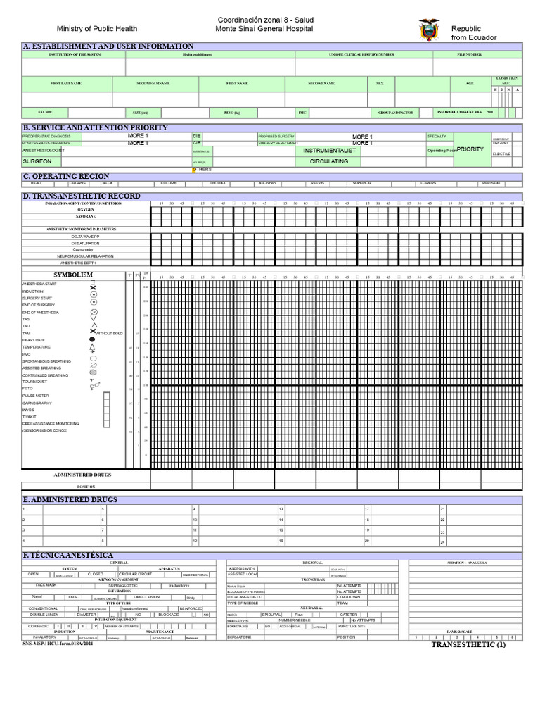 Anesthesia Record (018-A) | PDF | Anesthesia | Medical Treatments