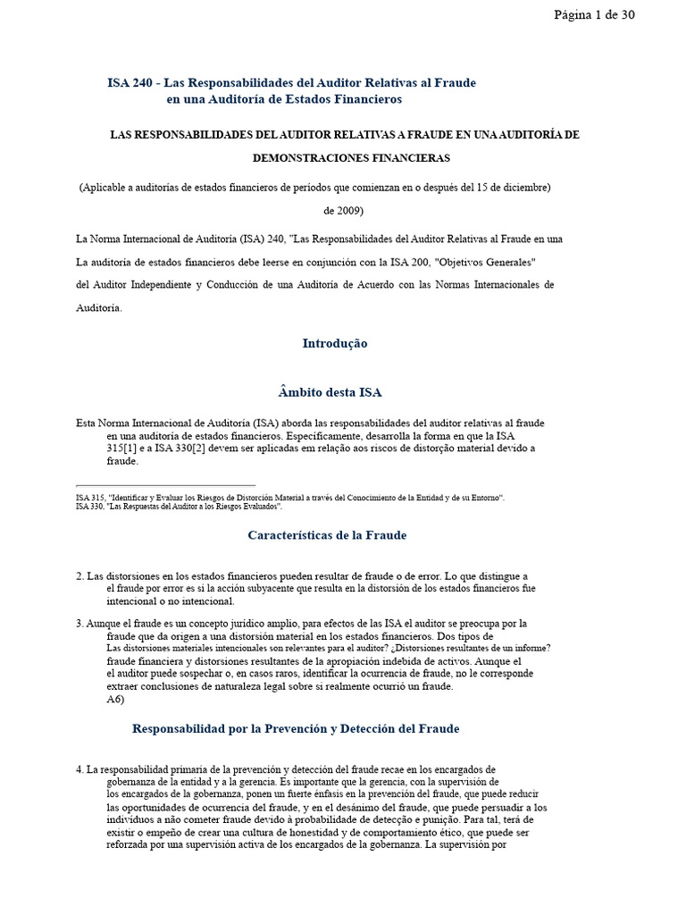 Auditoría y Fraude: Responsabilidades ISA 240 | PDF | Auditoría ...