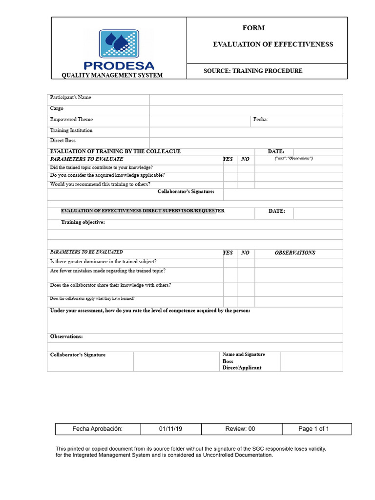 Evaluation Form of Effectiveness | PDF