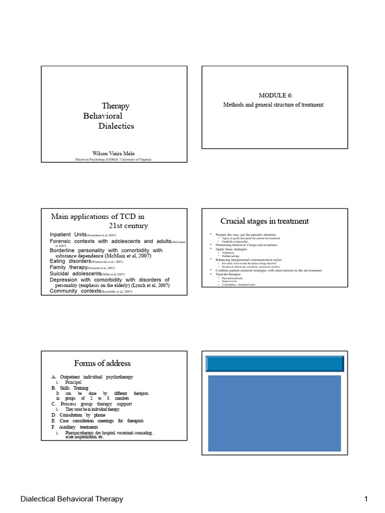 Therapy Behavioral Dialectics: Main Applications of TCD in 21st Century ...