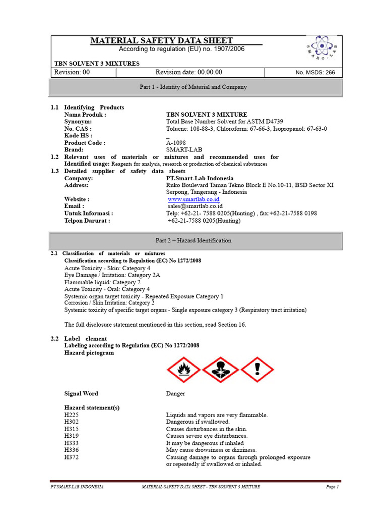 MSDS Chemical Materials | PDF | Personal Protective Equipment | Toxicity