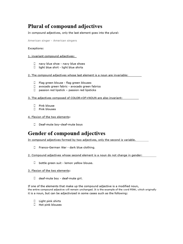 Plural of Compound Adjectives | PDF | Adjective | Plural