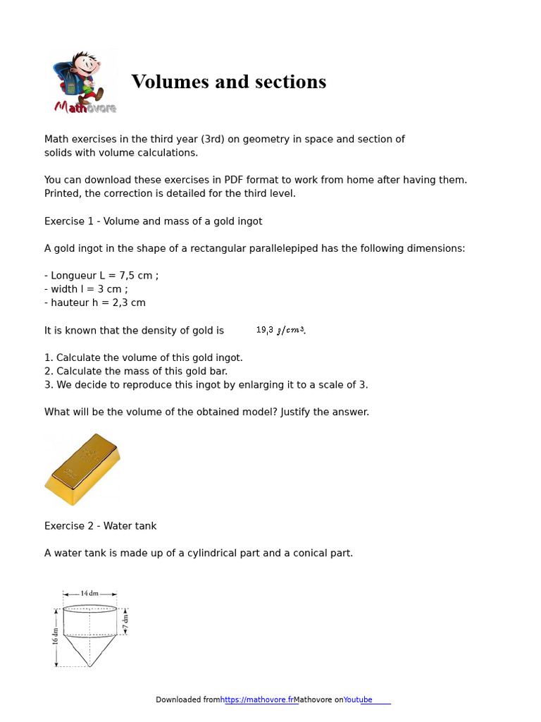 Volumes and Sections Math Exercises Solved in 9th Grade | PDF | Volume ...