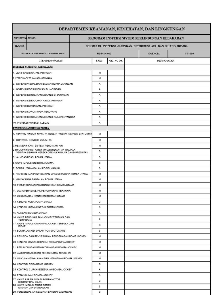 2 - Lembar Kontrol Ruang Pompa | PDF