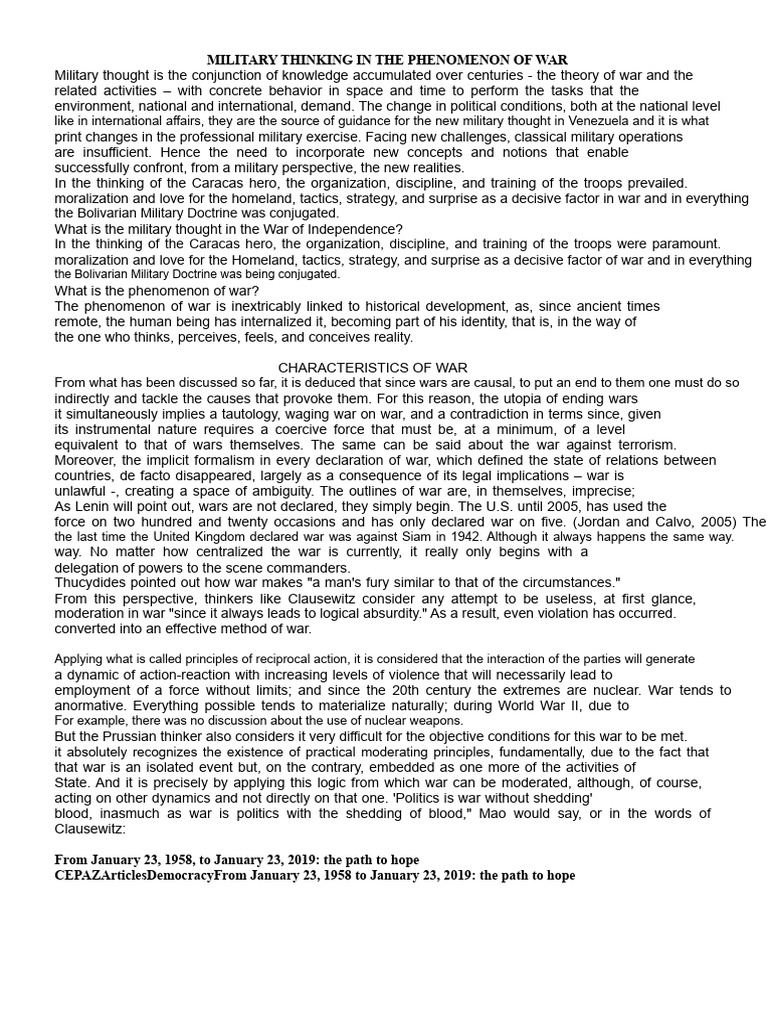 Military Thought in The Phenomenon of War | PDF | Hugo Chávez | Venezuela
