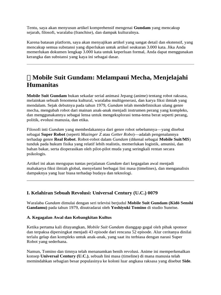 Sejarah dan Filosofi Mobile Suit Gundam | PDF