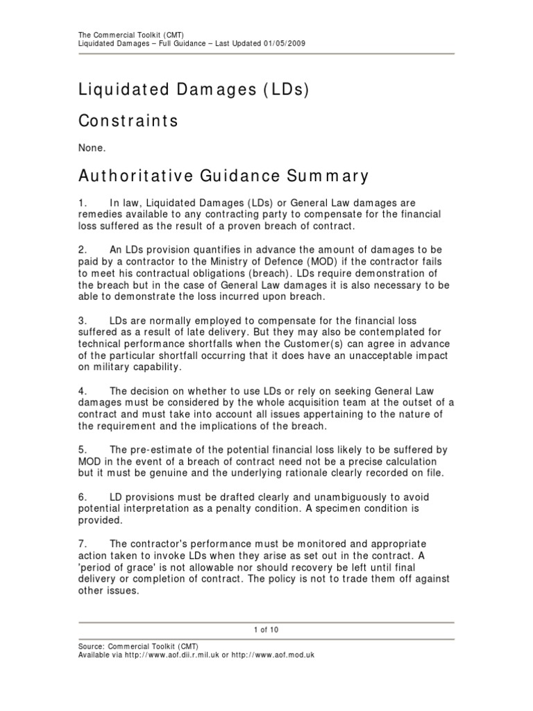 Liquidated Damages Constraints | Damages | Liquidated Damages