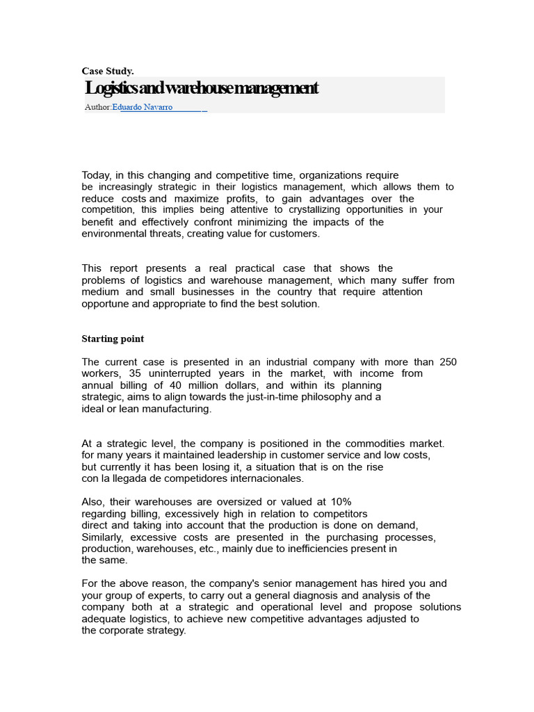 Case Study - Logistics | PDF | Logistics | Warehouse