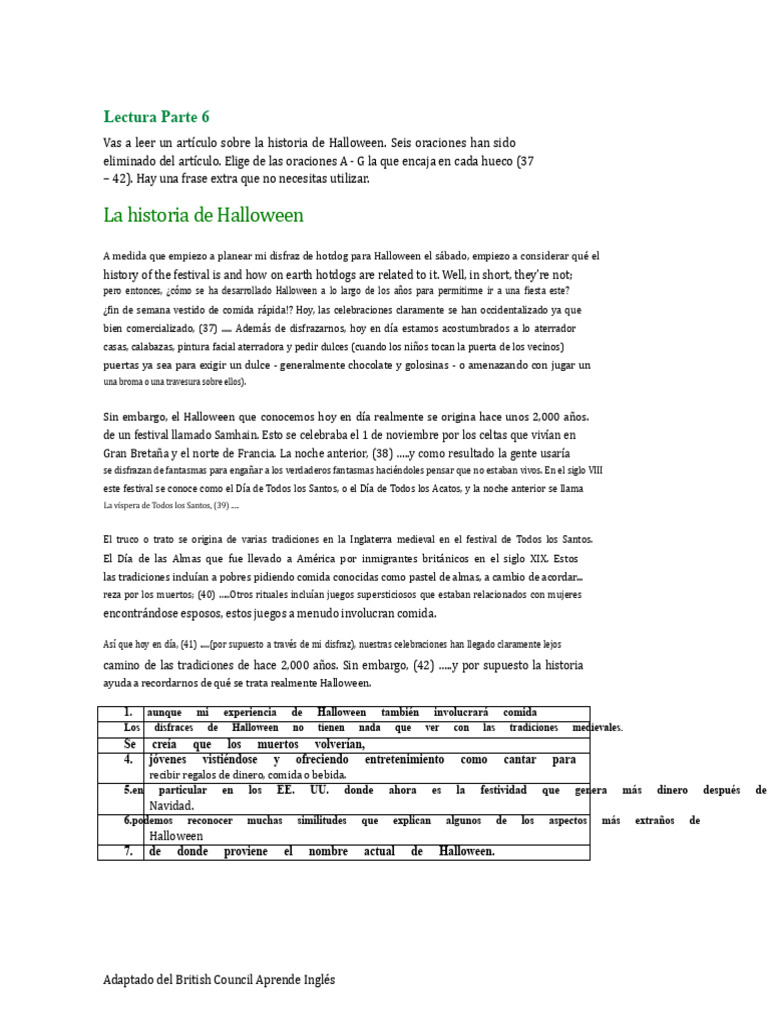 FCE - Lectura - Los Orígenes de Halloween - Halloween 2019 | PDF ...