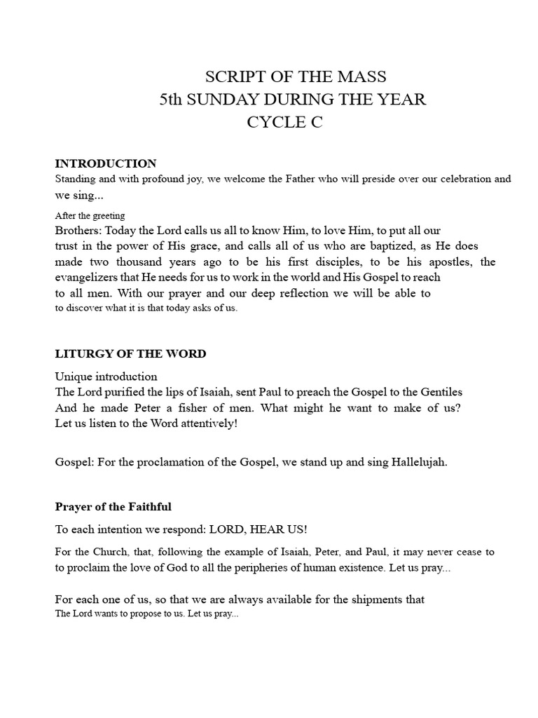 5th Sunday During The Year - Cycle C | PDF | Eucharist | Mass (Liturgy)