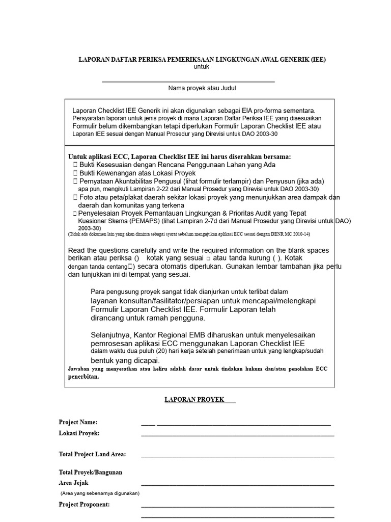 Laporan Checklist IEE untuk Proyek Lingkungan | PDF