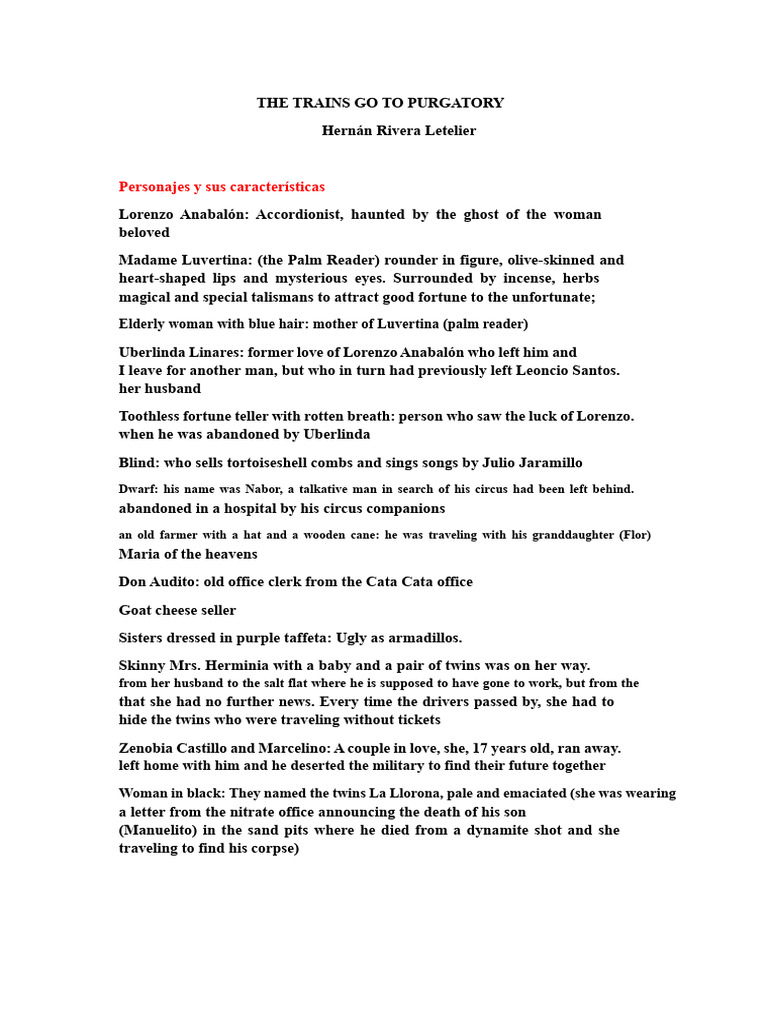 Characters of "The Trains Go to Purgatory" | PDF