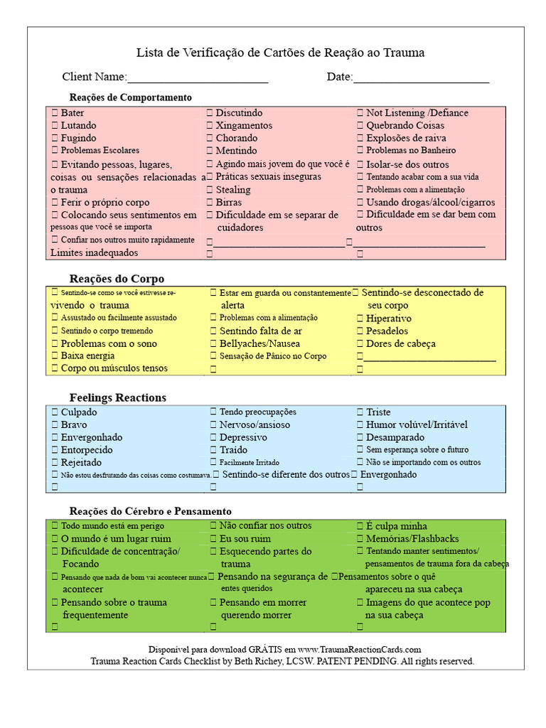 Checklist de Reações ao Trauma | PDF | Trauma psicológico | Pensamento