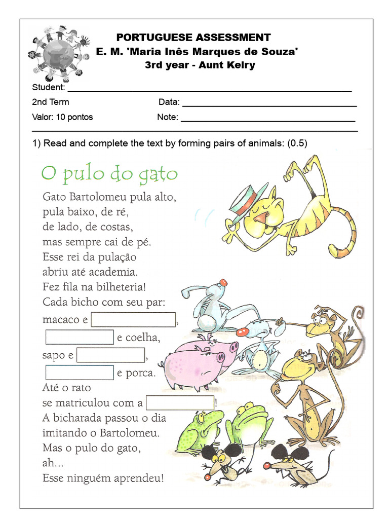 PORTUGUESE ASSESSMENT 10 Points 2nd Bim | PDF | Linguistic Morphology ...