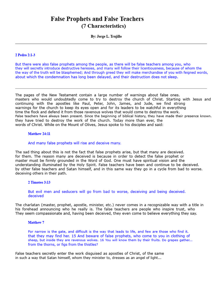 False Prophets and False Teachers | PDF | Jesus | Bible