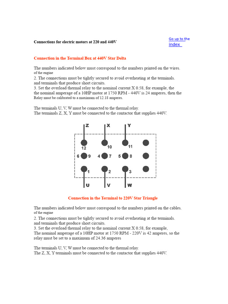 Connections For Electric Motors at 220 and 440V | PDF