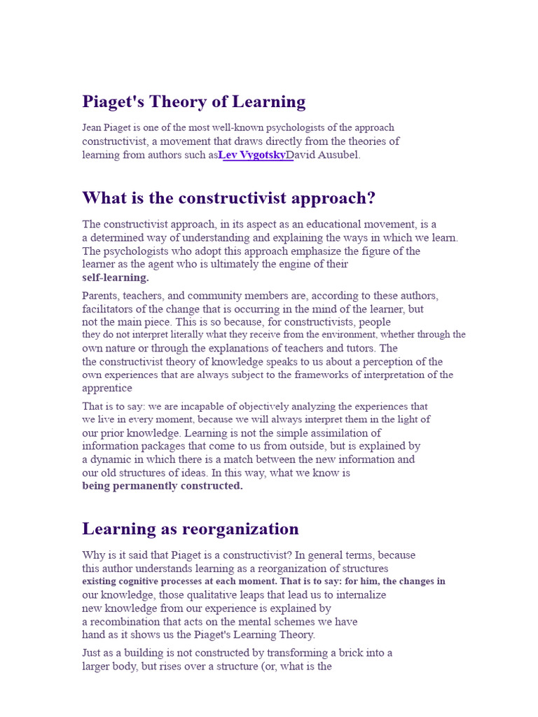 The Theory of Learning by Piaget | PDF | Constructivism (Philosophy Of ...