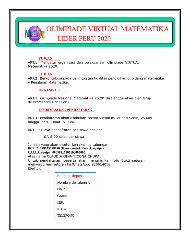 Olimpiade Virtual Matematika 2020 | PDF