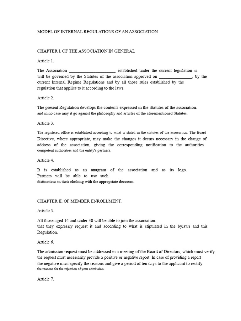 Internal Regulations for Associations | PDF | Board Of Directors ...