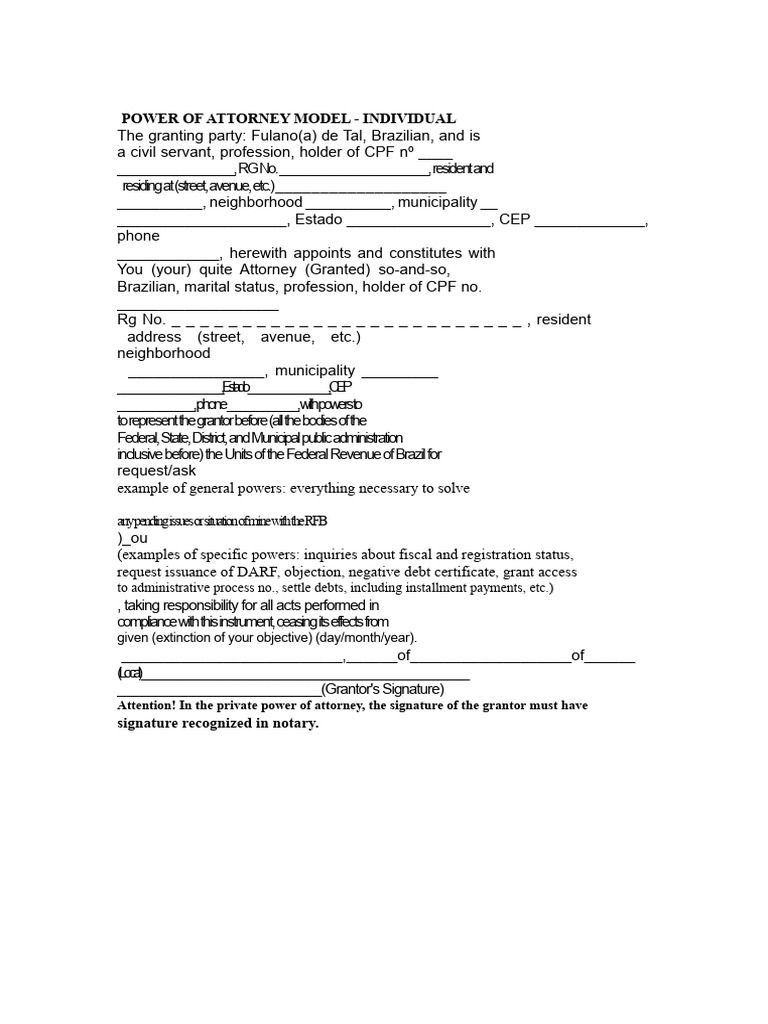 Power of Attorney Template | PDF