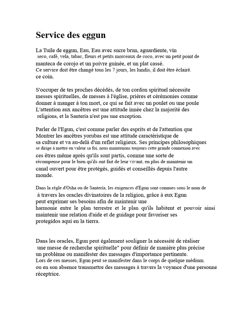 Service et rituels pour les Eggun | PDF