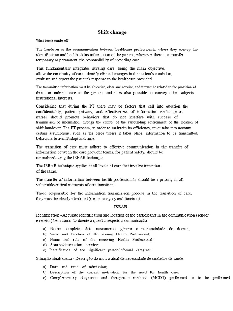 Shift Change | PDF | Information | Health Professional