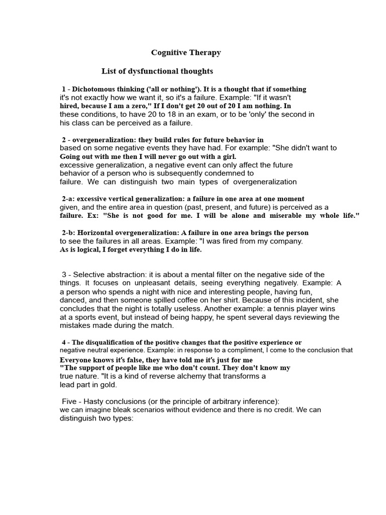 Dysfunctional Thinking in Cognitive Therapy | PDF | Thought | Cognitive ...
