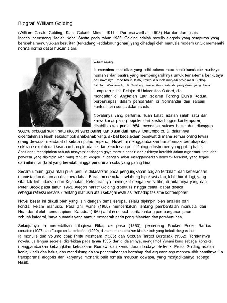 Biografi dan Karya William Golding | PDF