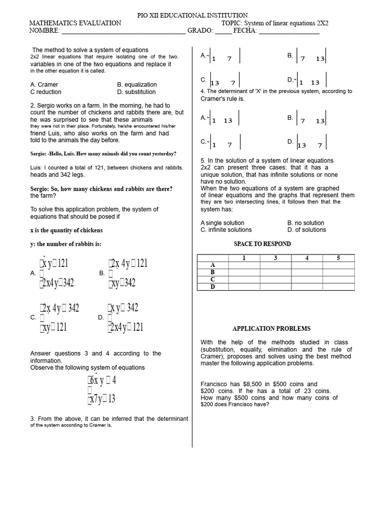 Solving 2x2 Linear Equations Guide | PDF | Equations | System Of Linear ...