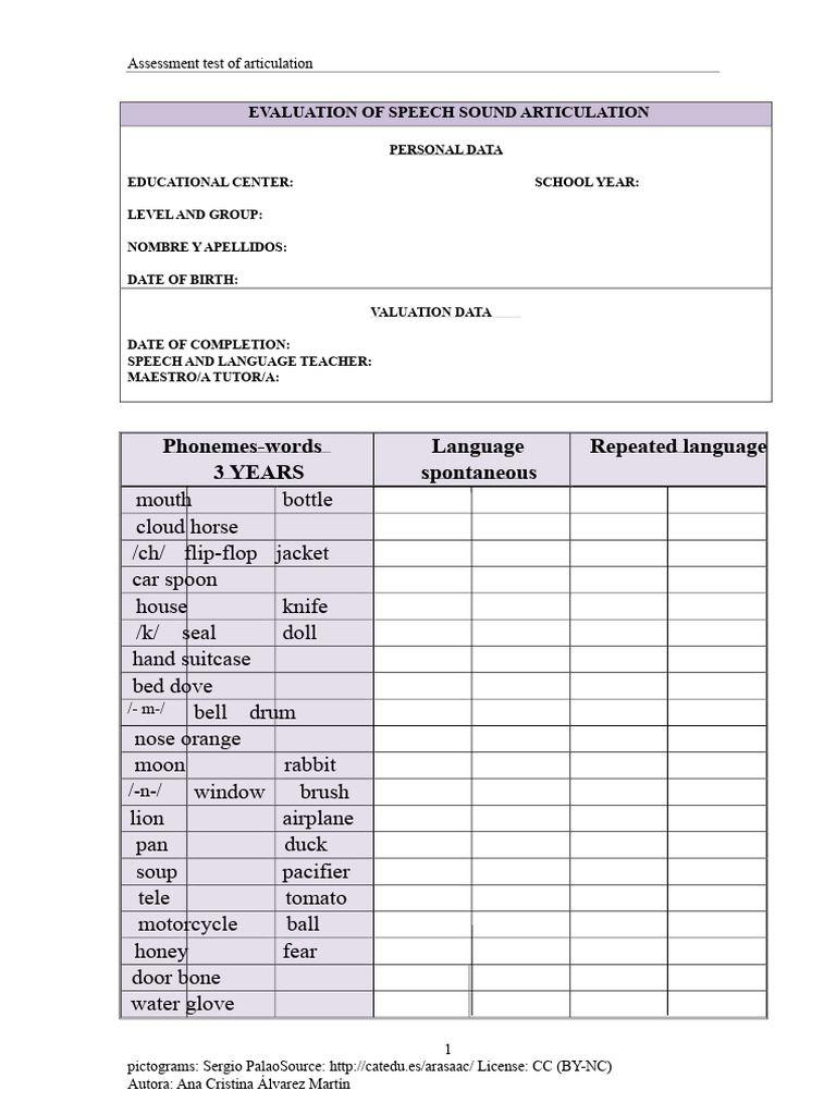 Evaluation of The Articulation of Speech Sounds | PDF