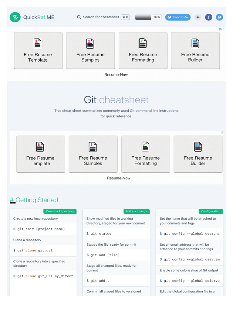 Git Command Cheat Sheet & Quick Reference | PDF | Software | Unix Software