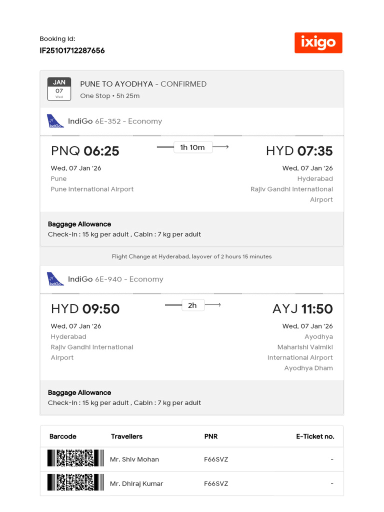 Pune to Ayodhya Flight Booking Details | PDF | Aviation