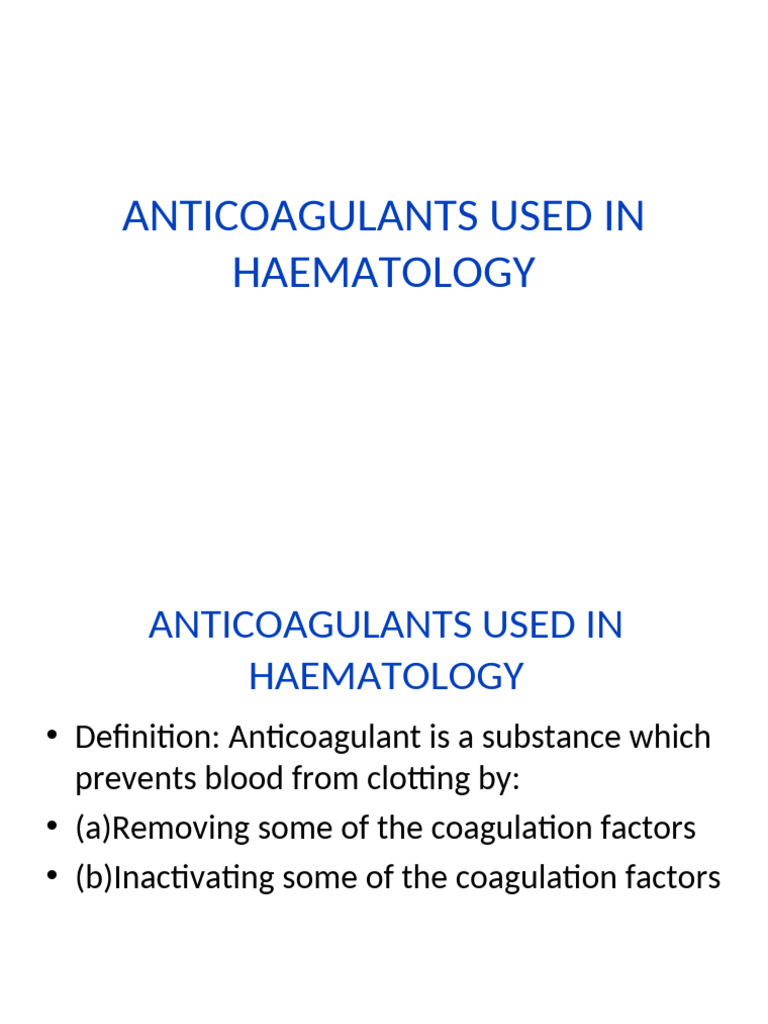 Anticoagulants in Hematology Explained | PDF | White Blood Cell ...