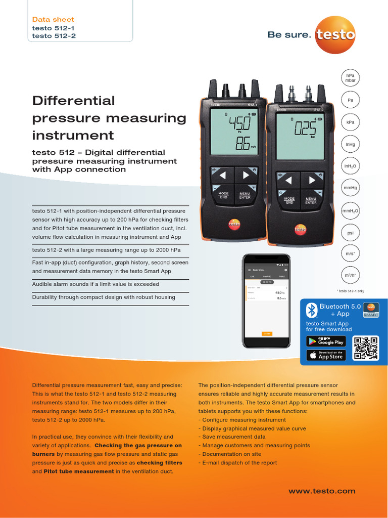 Testo 512 Differential Pressure Meters | PDF | Pressure Measurement ...