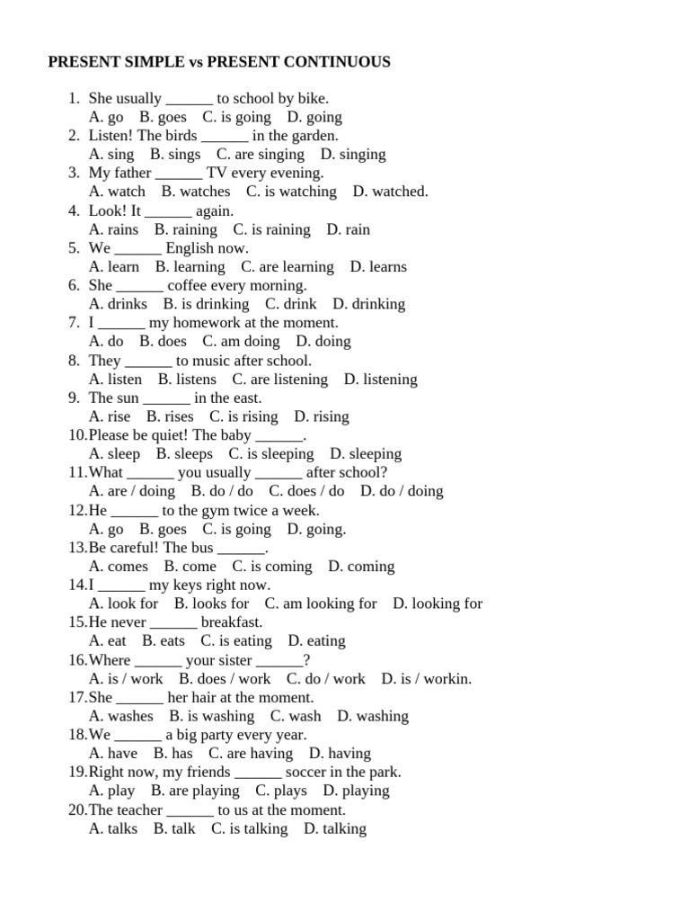 Present Simple vs Continuous Quiz | PDF