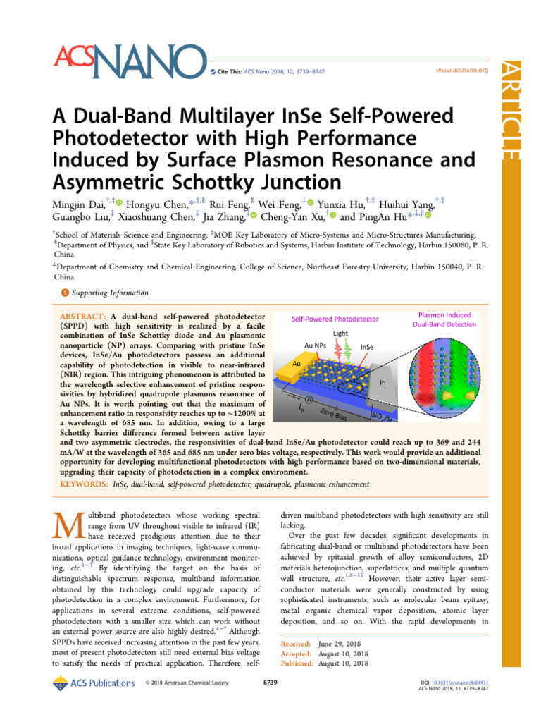 A Dual-Band Multilayer InSe Self-Powered Photodetector Induced by SPR ...