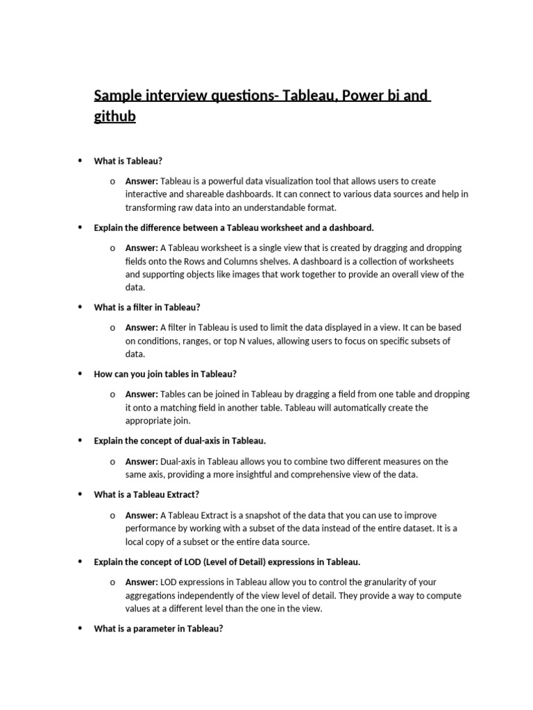 Sample Interview Questions - Tableu, Powerbi, Github | PDF | Version Control | Information Science