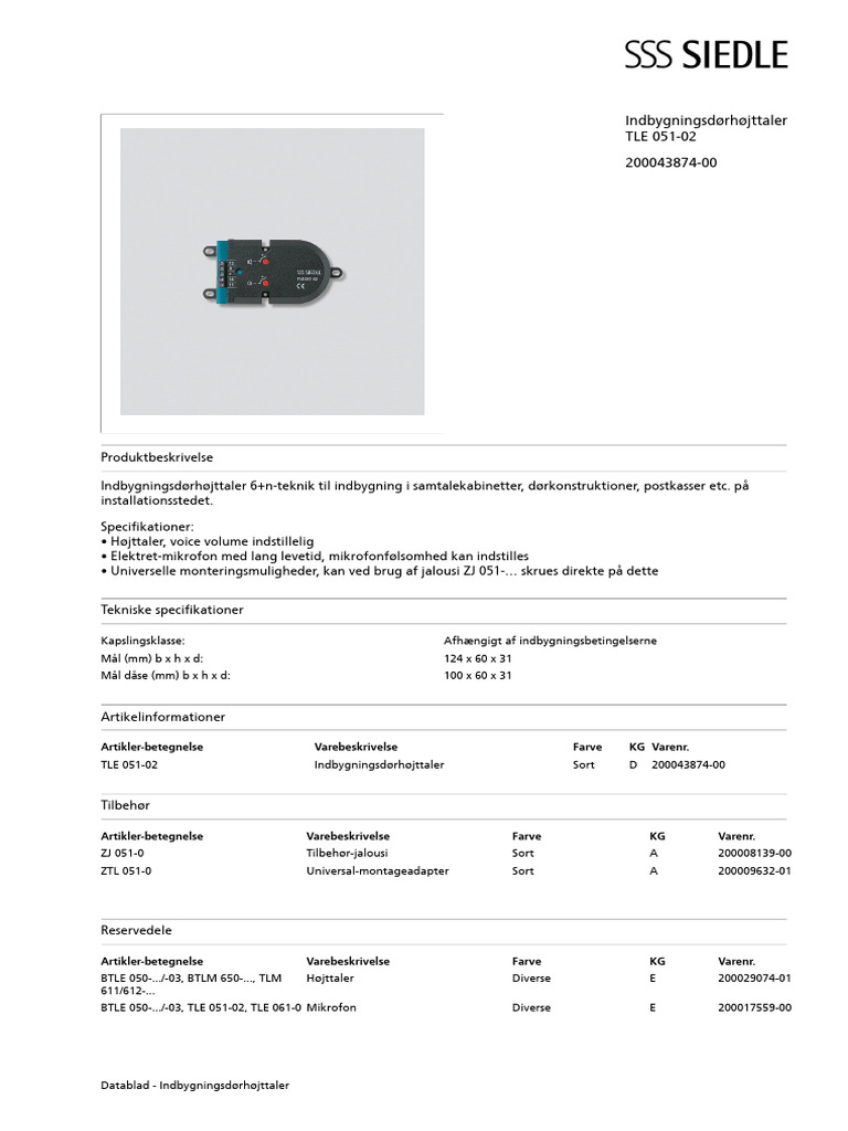 Datasheet Siedle Intercom | PDF
