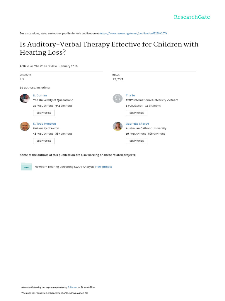 Auditory-Verbal Therapy for Hearing Loss | PDF | Self Esteem | Audiology