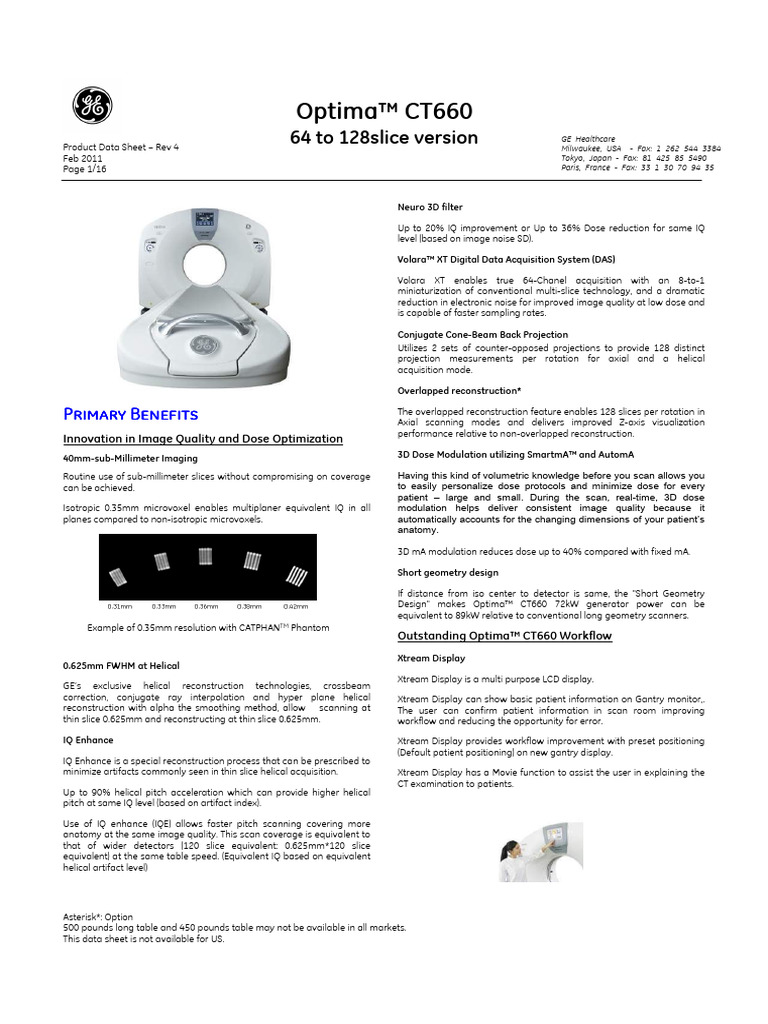 Optima CT660 Product Data Sheet | PDF | Ct Scan | Pulse
