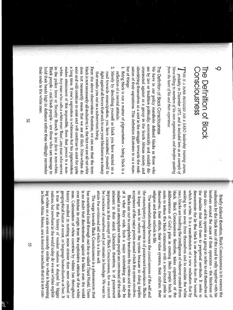 Biko - 1971 - Definition of Black Consciousness | PDF