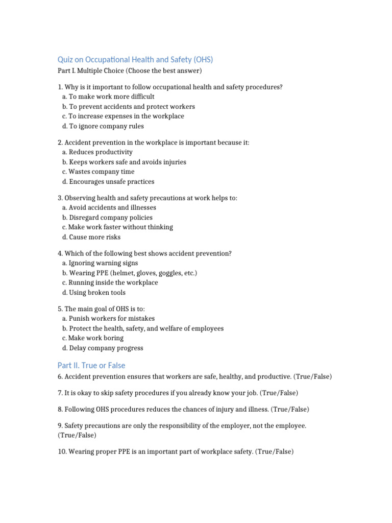 OHS Quiz | PDF