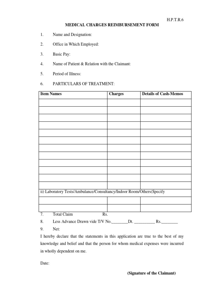 Medical Charges Reimbursement Form | PDF