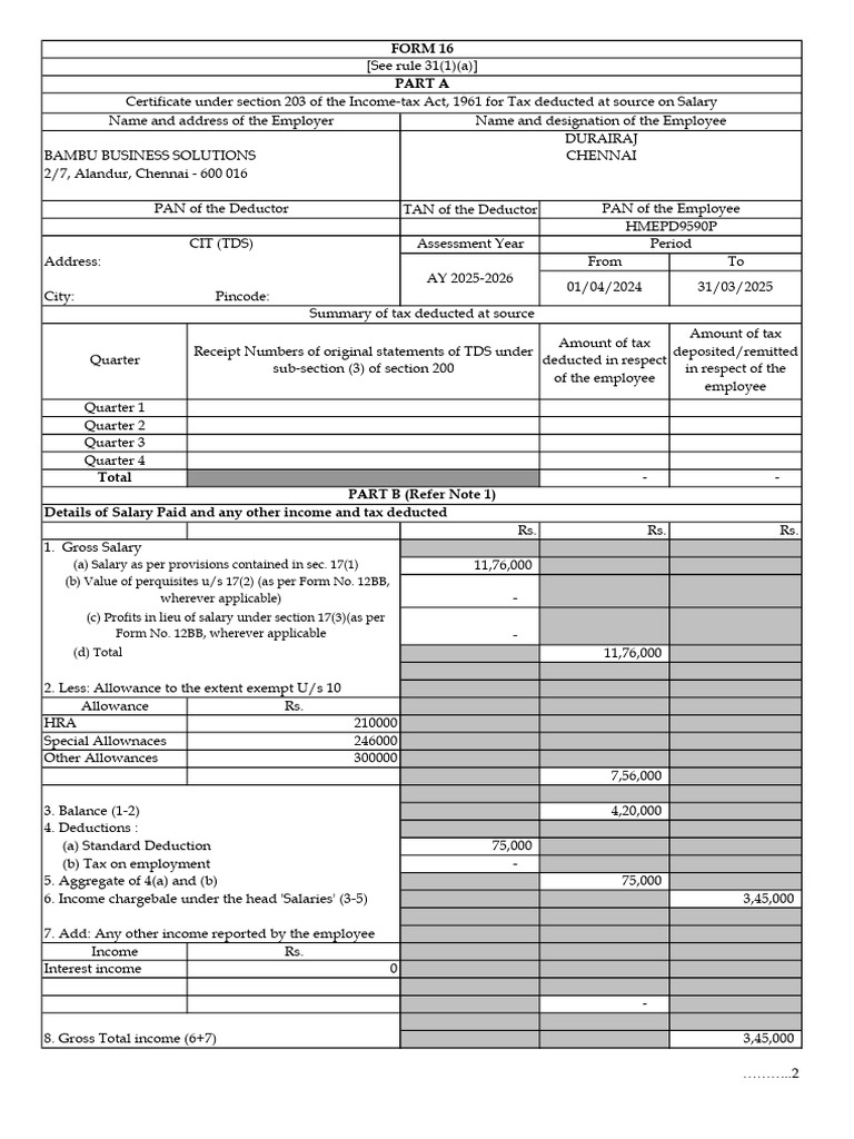 Form 16 | PDF | Taxes | Government Finances