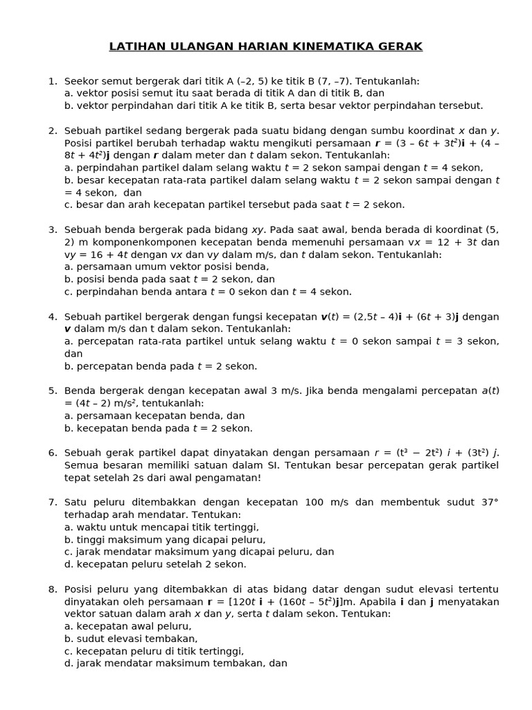 Latihan Kinematika Gerak Partikel | PDF