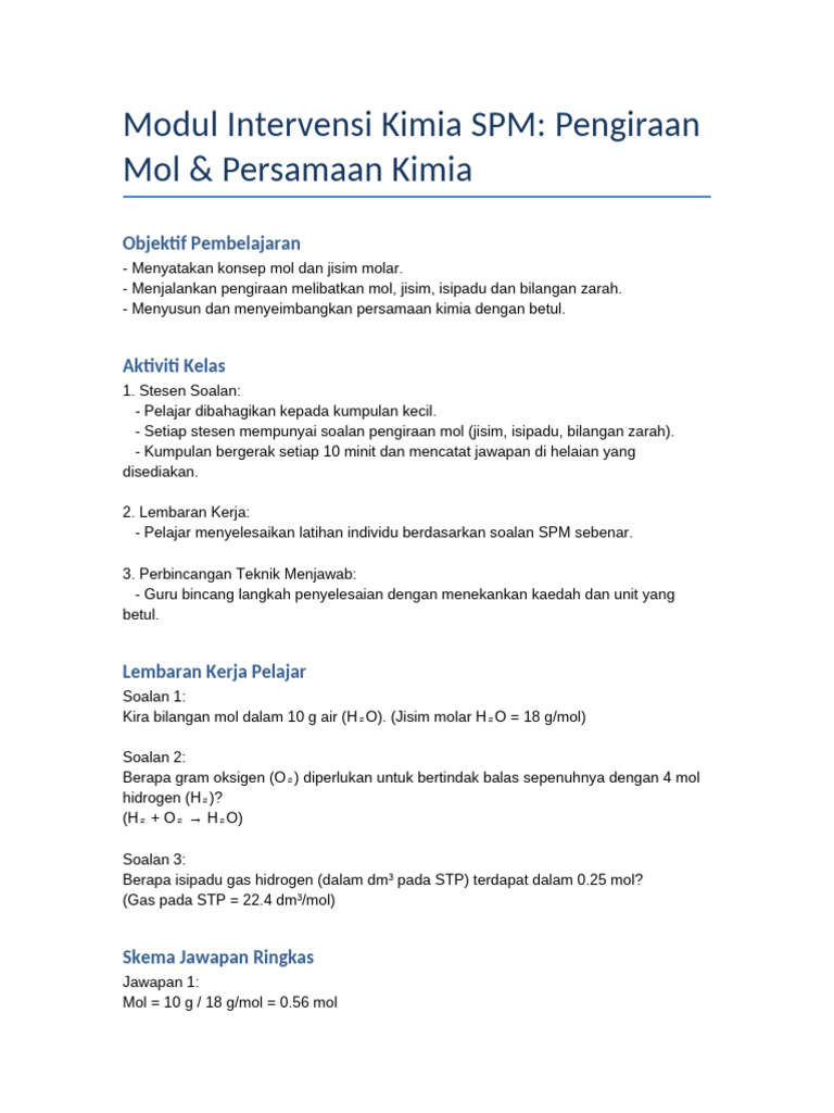 Modul Intervensi Kimia Pengiraan Mol | PDF
