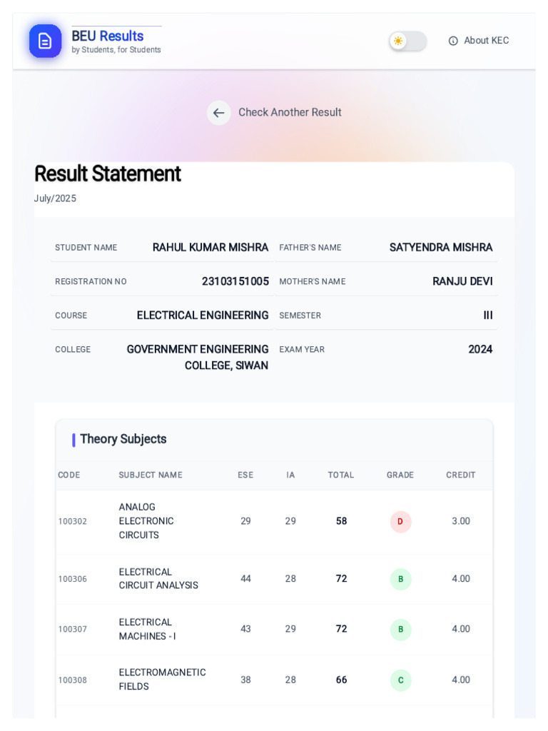 BEU Results - Check Your Semester Results Instantly | PDF | Engineering ...