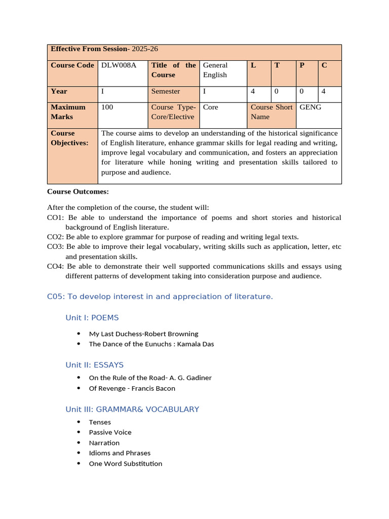 General English Course Overview 2025-26 | PDF | English Language ...