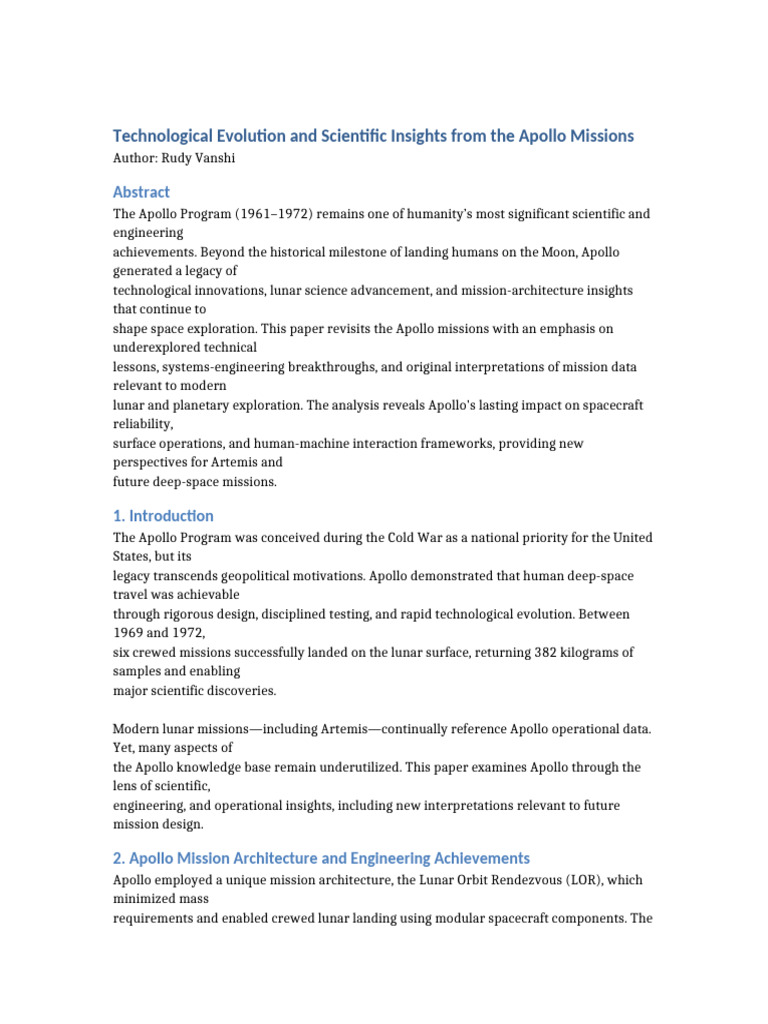 Apollo Missions Research Paper Rudy Vanshi | PDF | Apollo Program | Moon