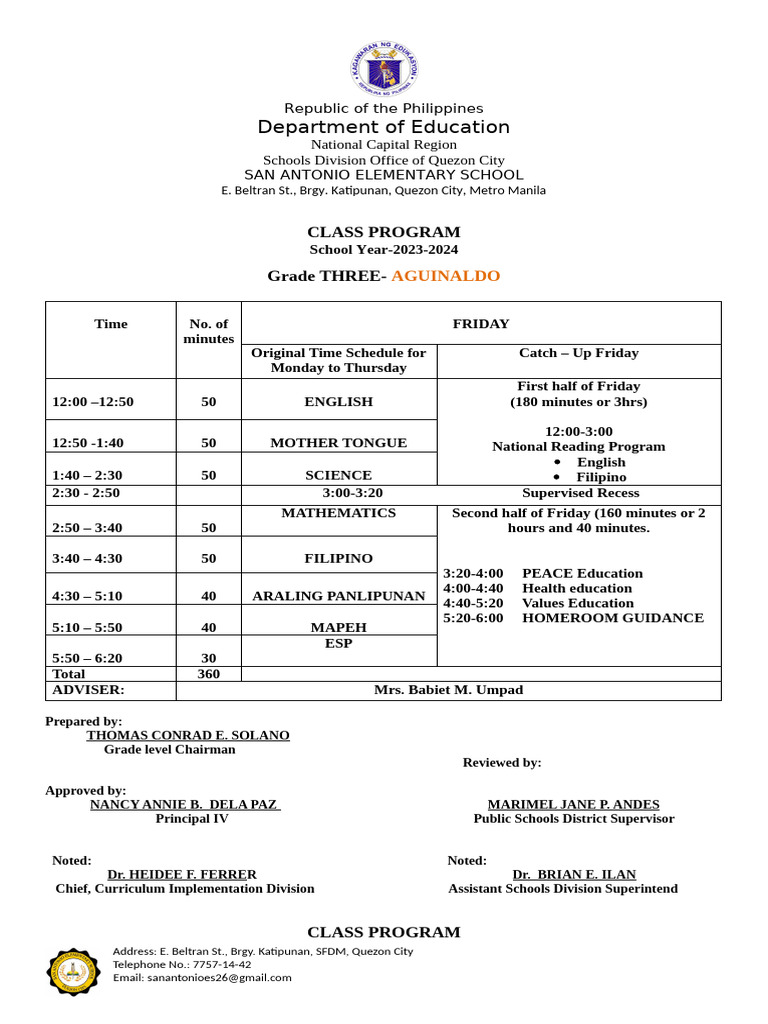 Grade 3 Class Program 2023-2024 | PDF | Metro Manila | Philippines